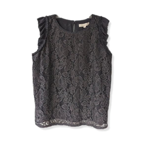 LOFT | Tops | Nwt Loft Gray Lace Flutter Sleeve Top | Poshmark